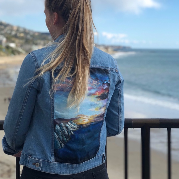 Jackets & Coats | Unique Hand Painted Denim Jacket Sunset | Poshmark